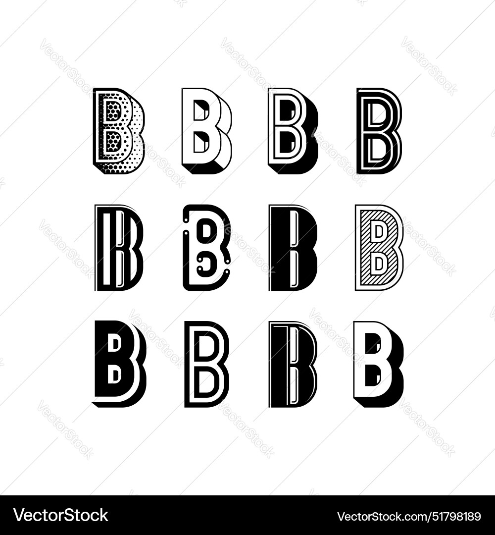Set of alphabet font elements letter b Royalty Free Vector