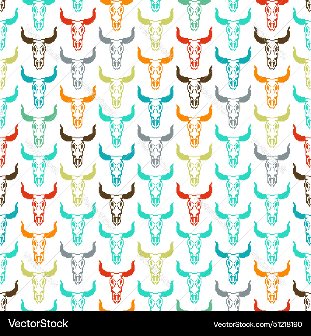 Cow skull pixel art pattern seamless 8 bit Vector Image