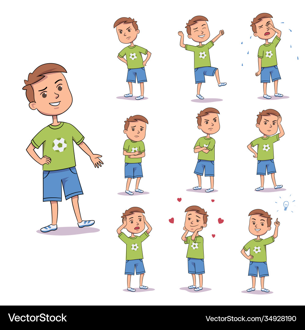 Cute boy gestures and emotions set Royalty Free Vector Image