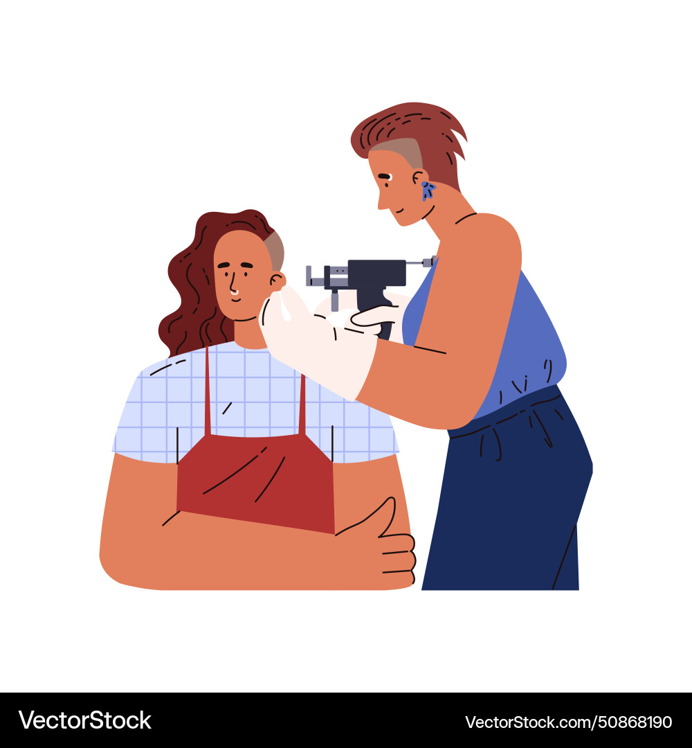 Flat of ear piercing procedure Royalty Free Vector Image