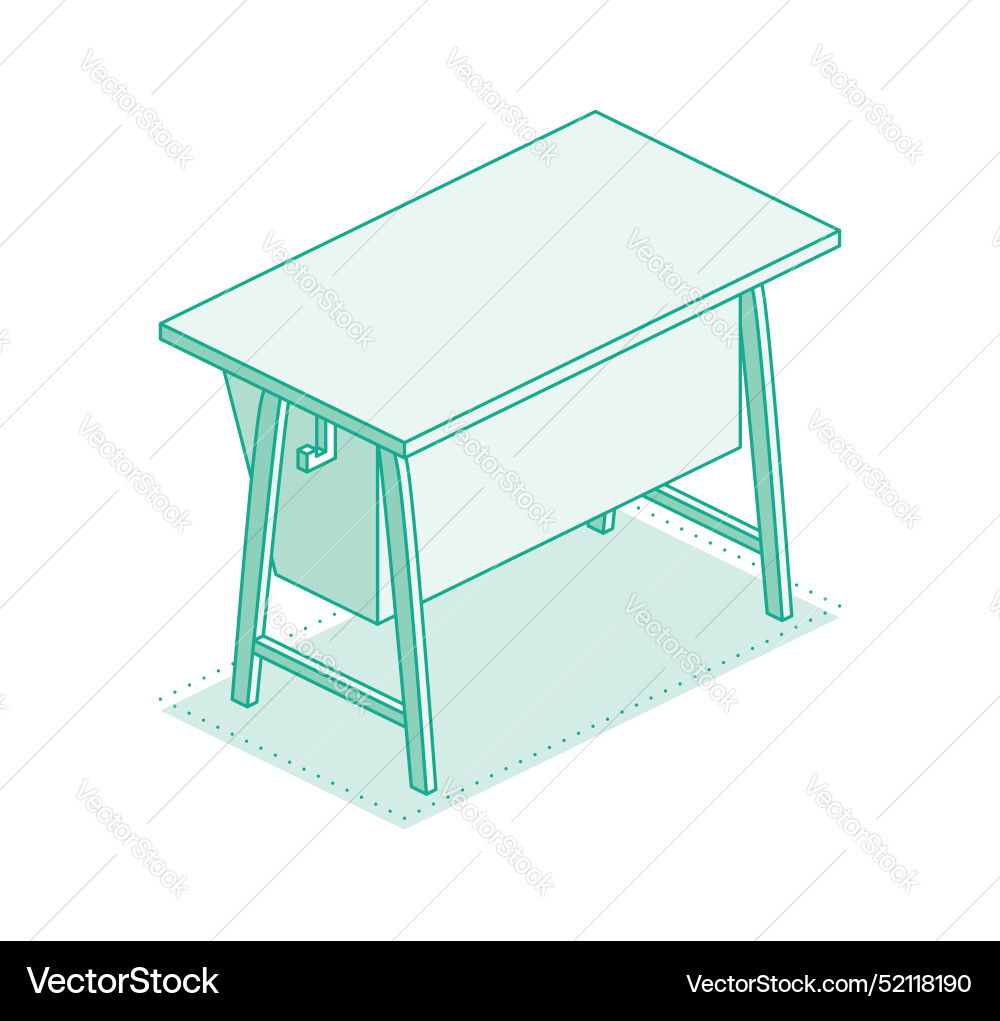 Isometric school desk table outline object Vector Image