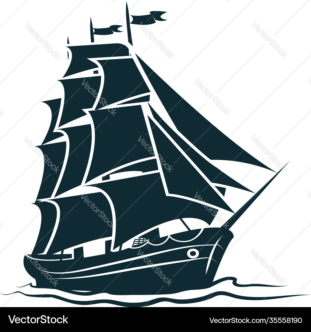 Retro sailing boat with canvas isolated Royalty Free Vector