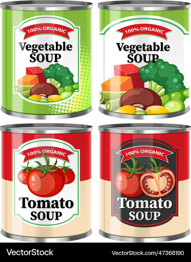 Vegetable soup food cans collection Royalty Free Vector