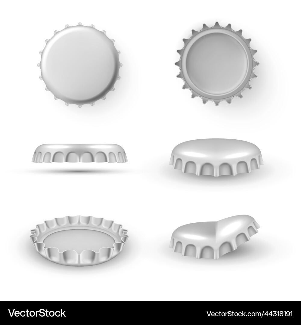 Bottle metallic glass cap set realistic Royalty Free Vector