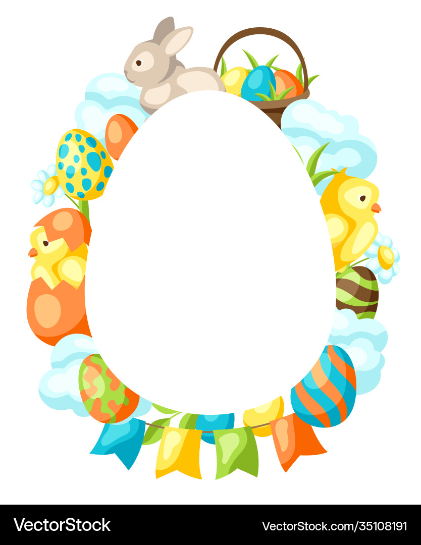 Happy easter frame with holiday items Royalty Free Vector