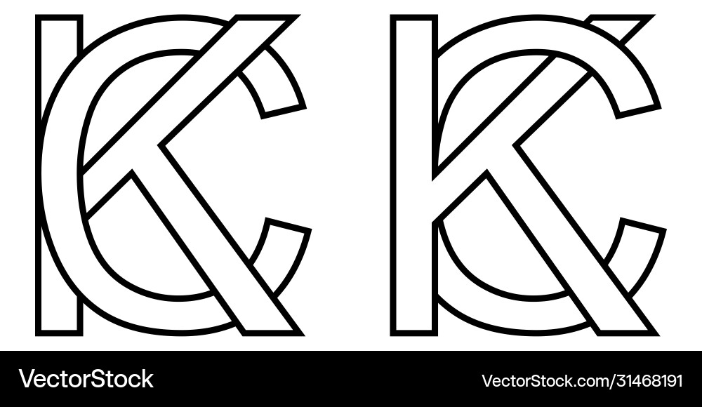 KC & CK Interlocking Logo Royalty Free Vector Image