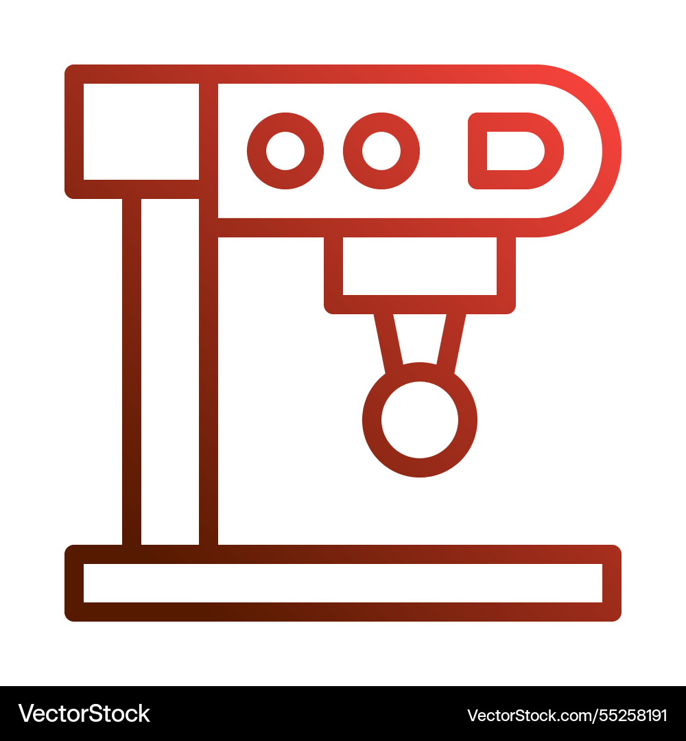 Red outlined graphic of manufacturing machine icon