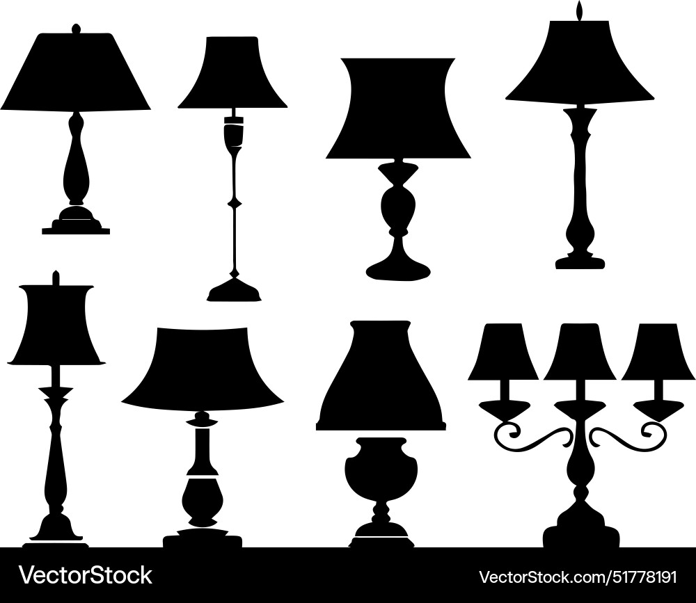 Vintage table lamps silhouettes Royalty Free Vector Image