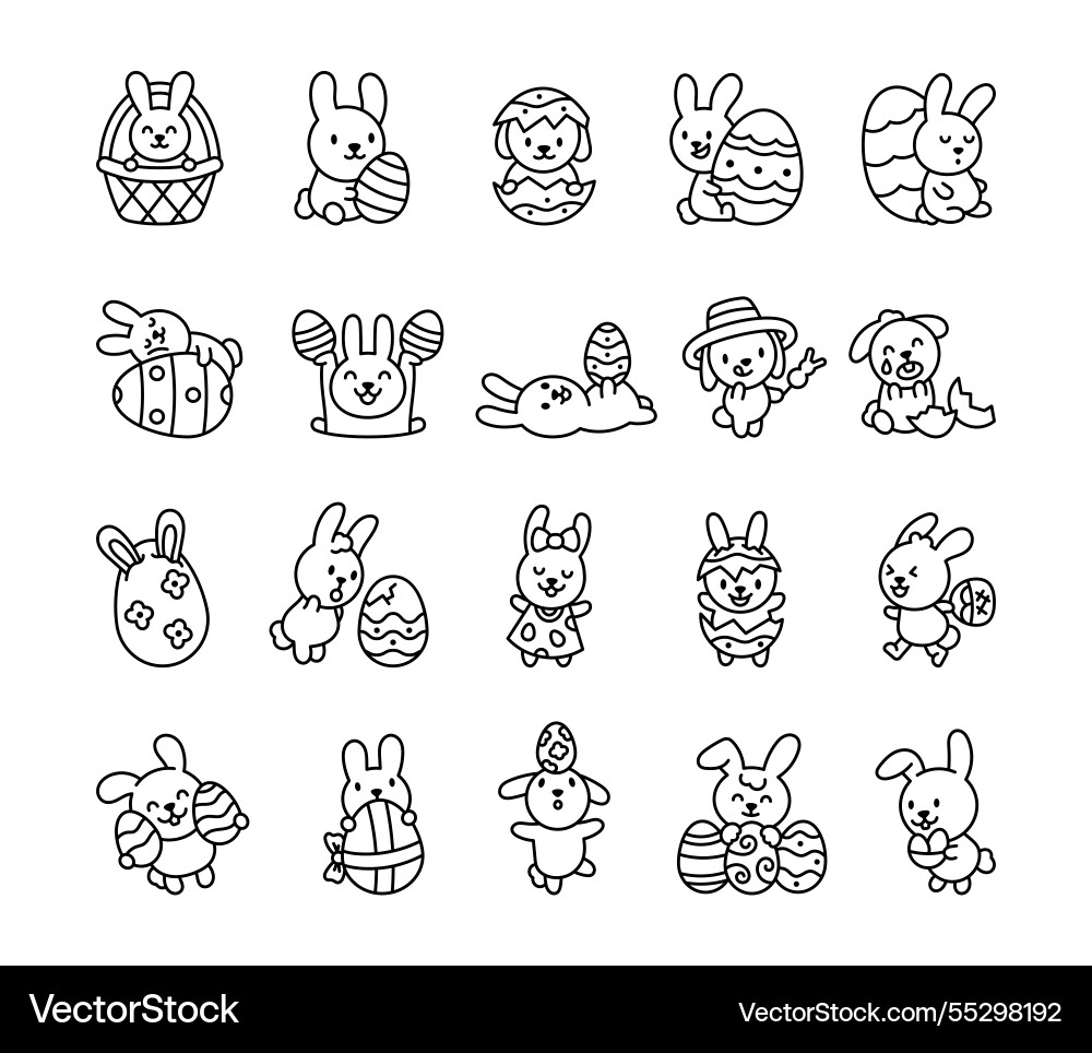 Easter bunny set with adorable cartoon characters Vector Image