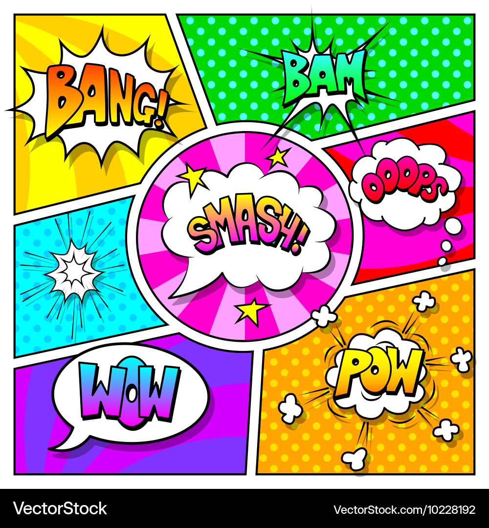 Speech bubbles and sound effects on comic book Vector Image
