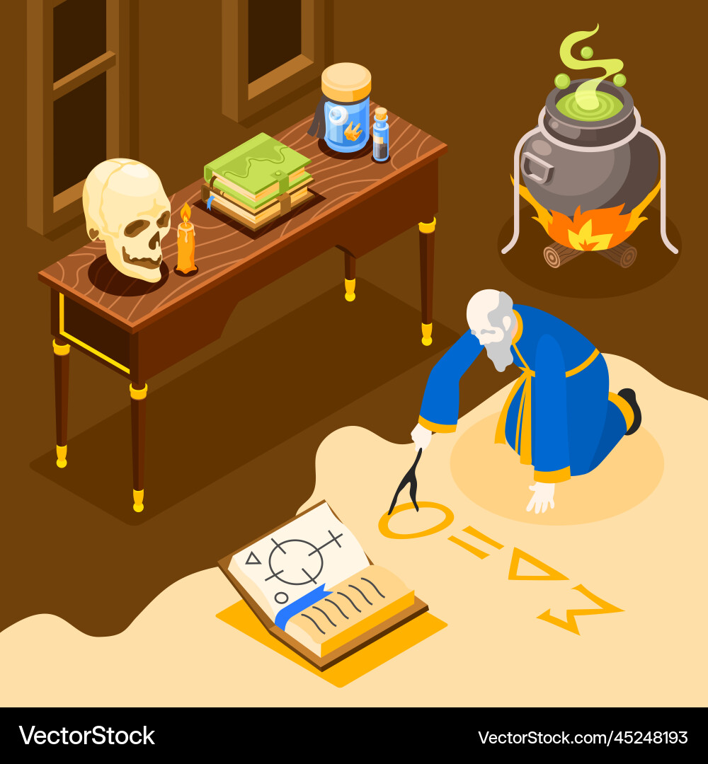 Alchemy isometric background Royalty Free Vector Image