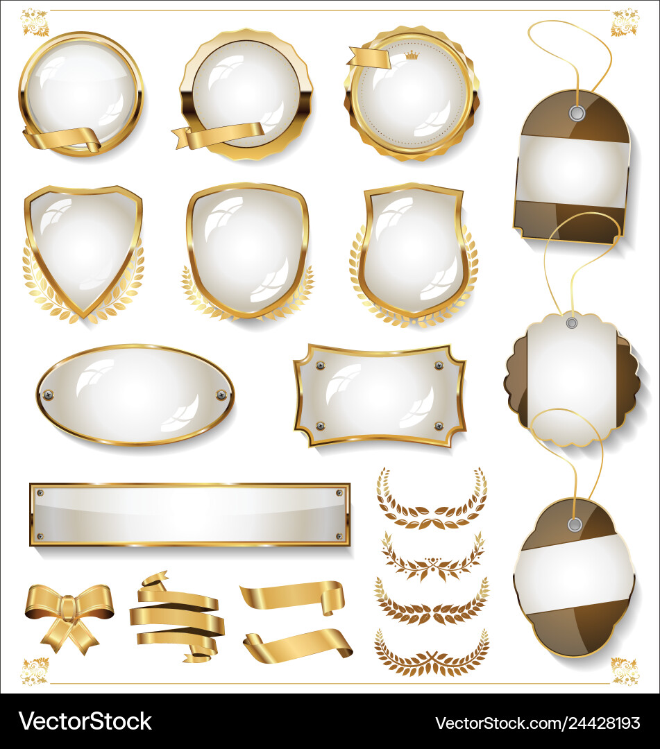 Golden empty labels retro vintage design Vector Image