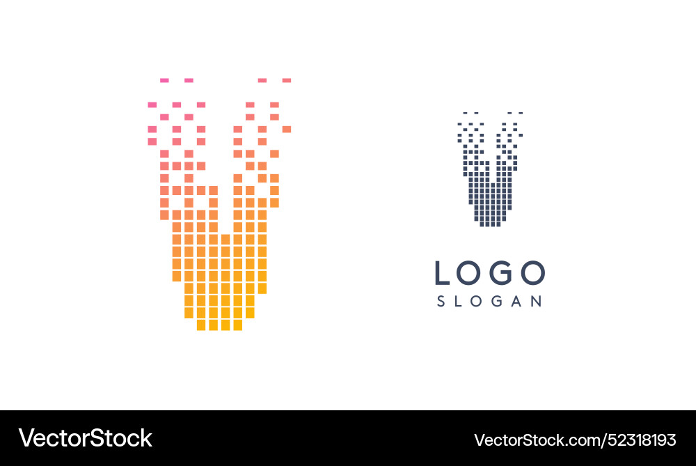 Pixelated letter v transitioning into scattered Vector Image