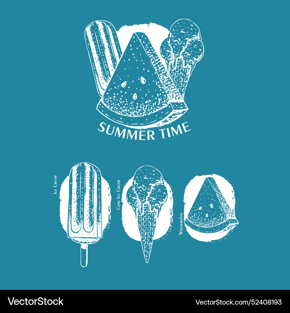 Summer time with watermelon and ice cream Vector Image
