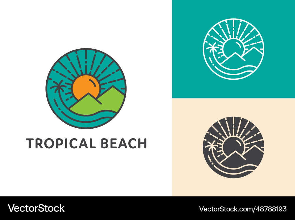 Tropical beach line art logo Royalty Free Vector Image