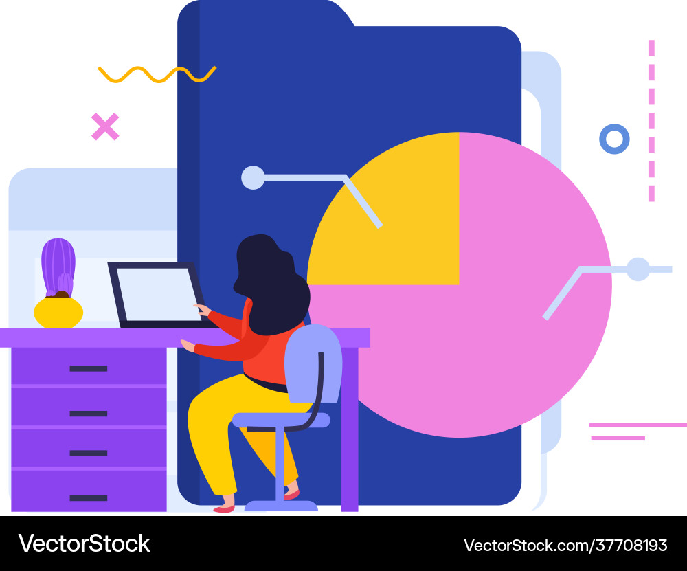 Workplace folder analysis composition Royalty Free Vector