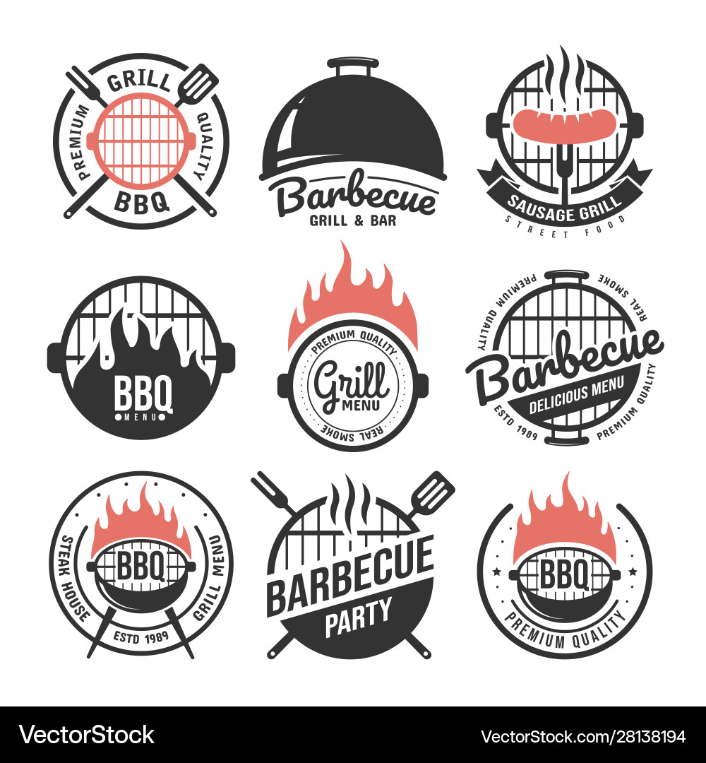 Barbecue and grill labels set bbq emblems Vector Image
