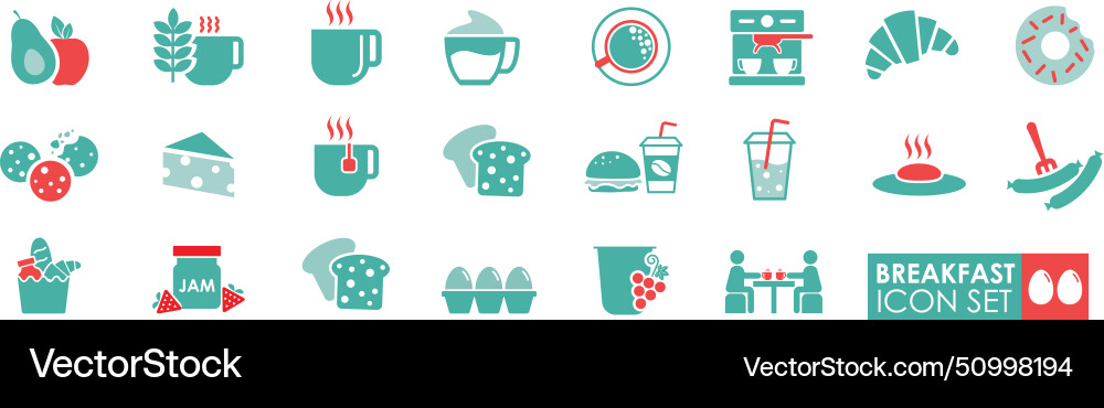 Breakfast and morning icon set solid style Vector Image