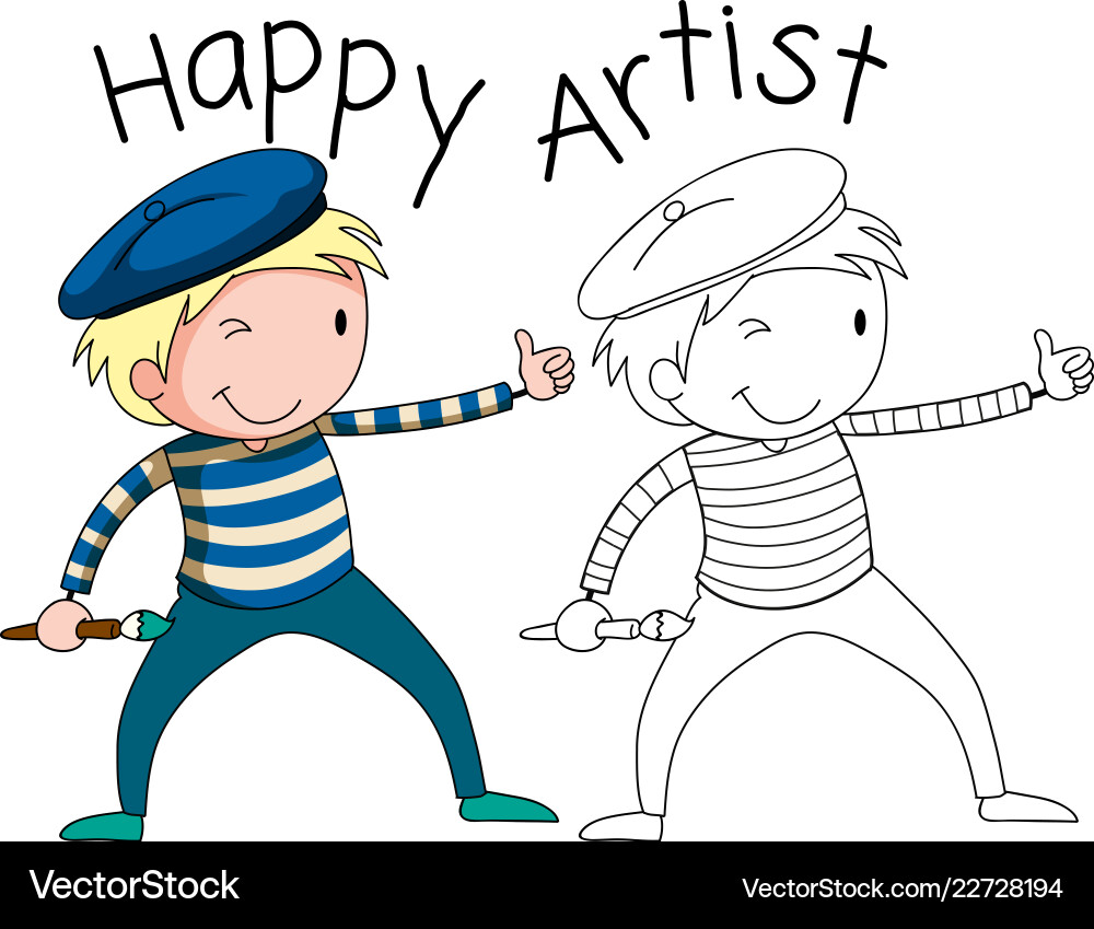 Doodle happy artist character Royalty Free Vector Image