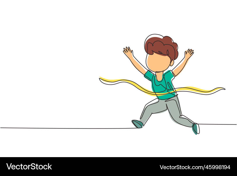 Single continuous line drawing cute boy run Vector Image