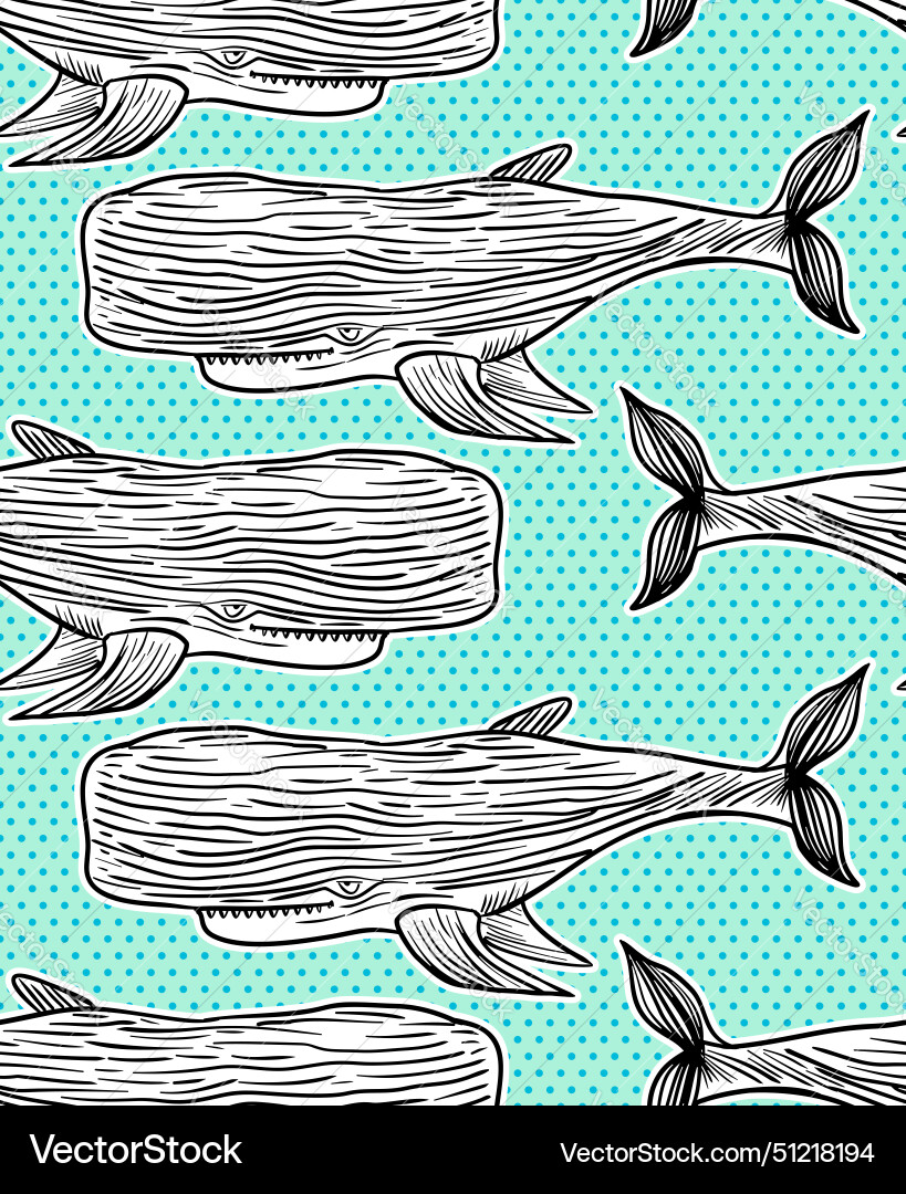 Sperm whale hand drawing pattern seamless Vector Image