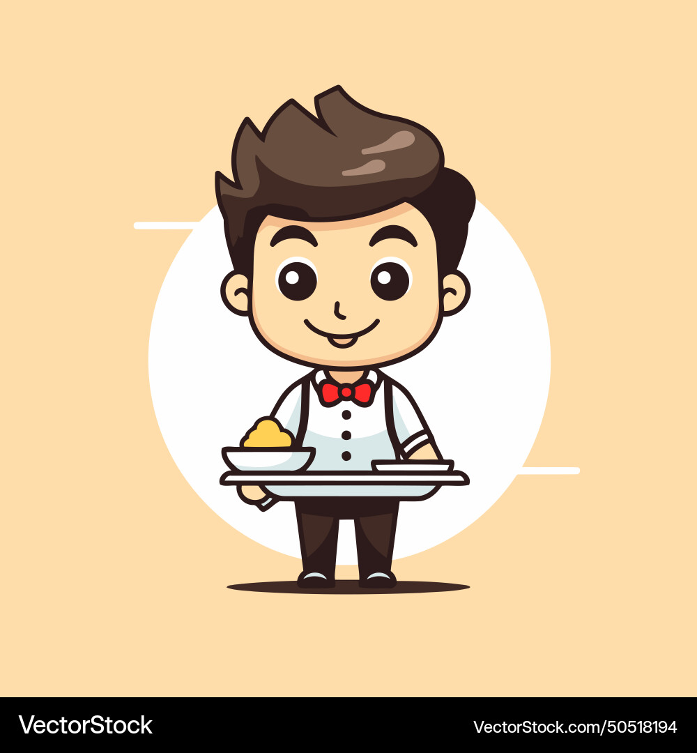 Waiter serving food - cartoon Royalty Free Vector Image
