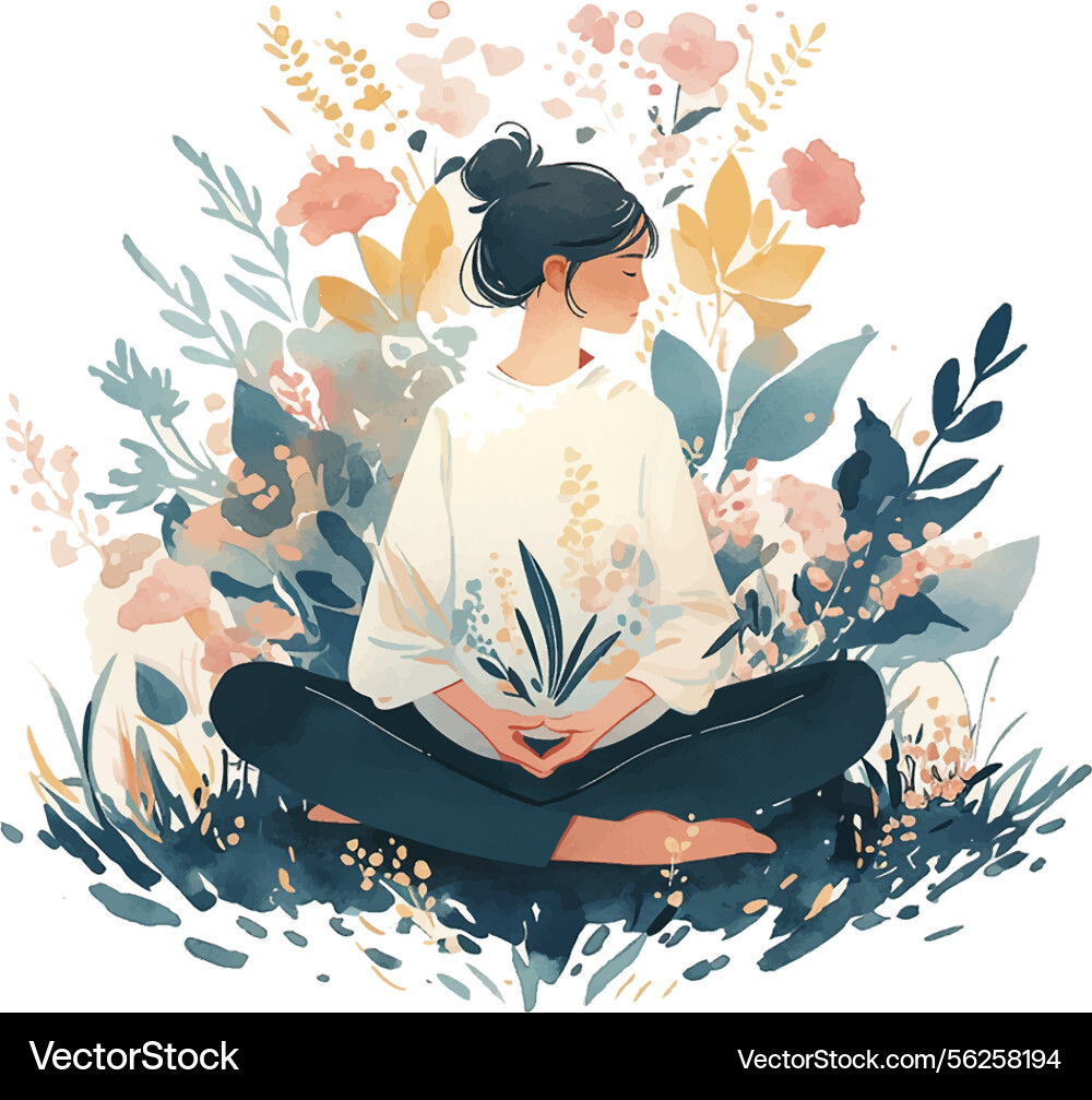 Woman practicing mindfulness meditation Royalty Free Vector