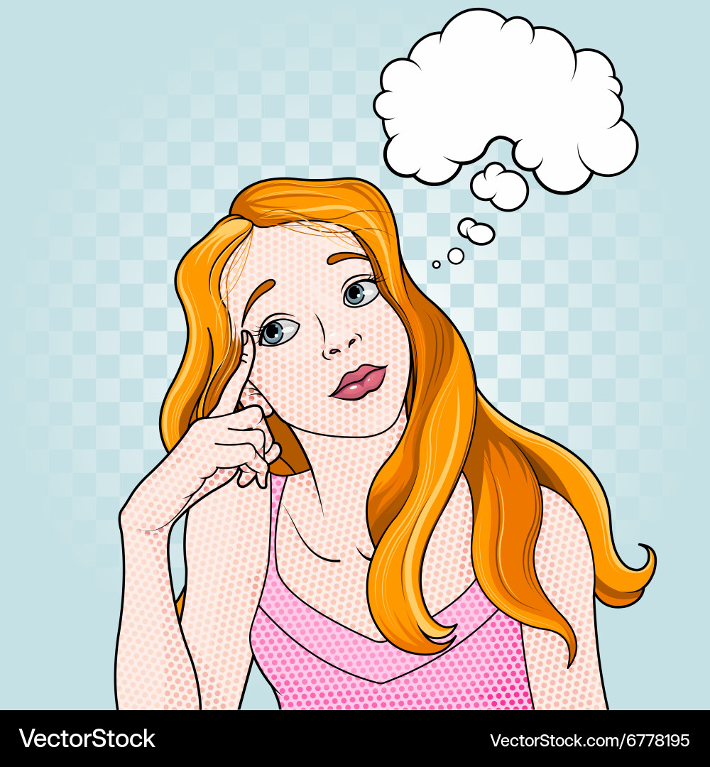 Comic girl thinking Royalty Free Vector Image - VectorStock