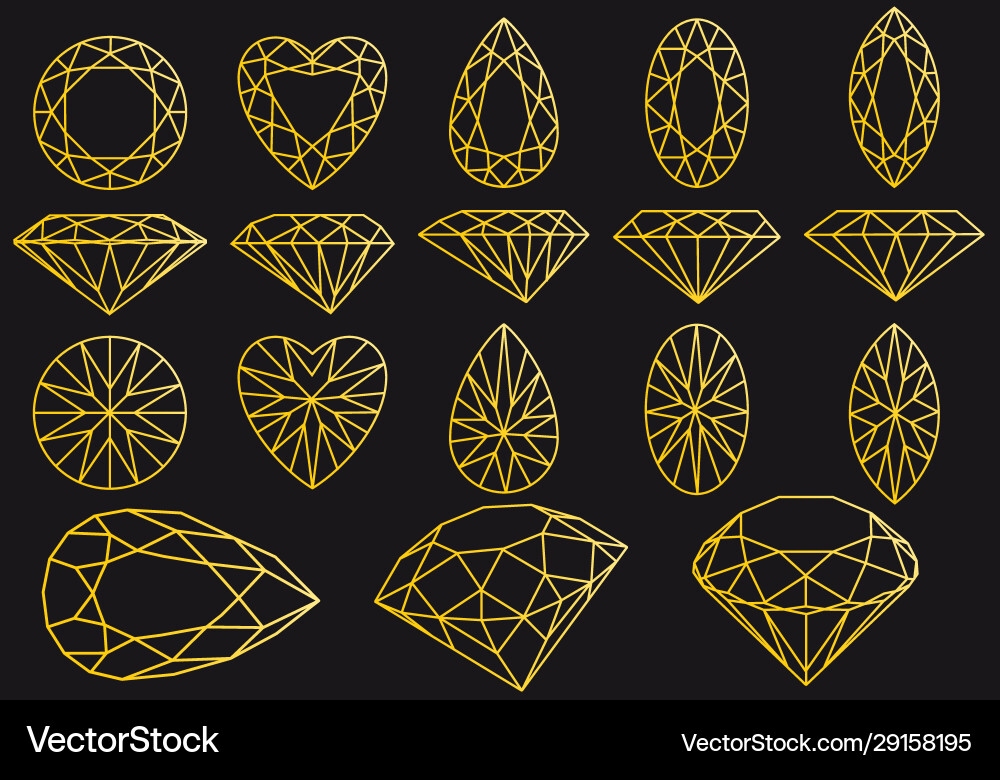 Diamond cut gold line art set Royalty Free Vector Image