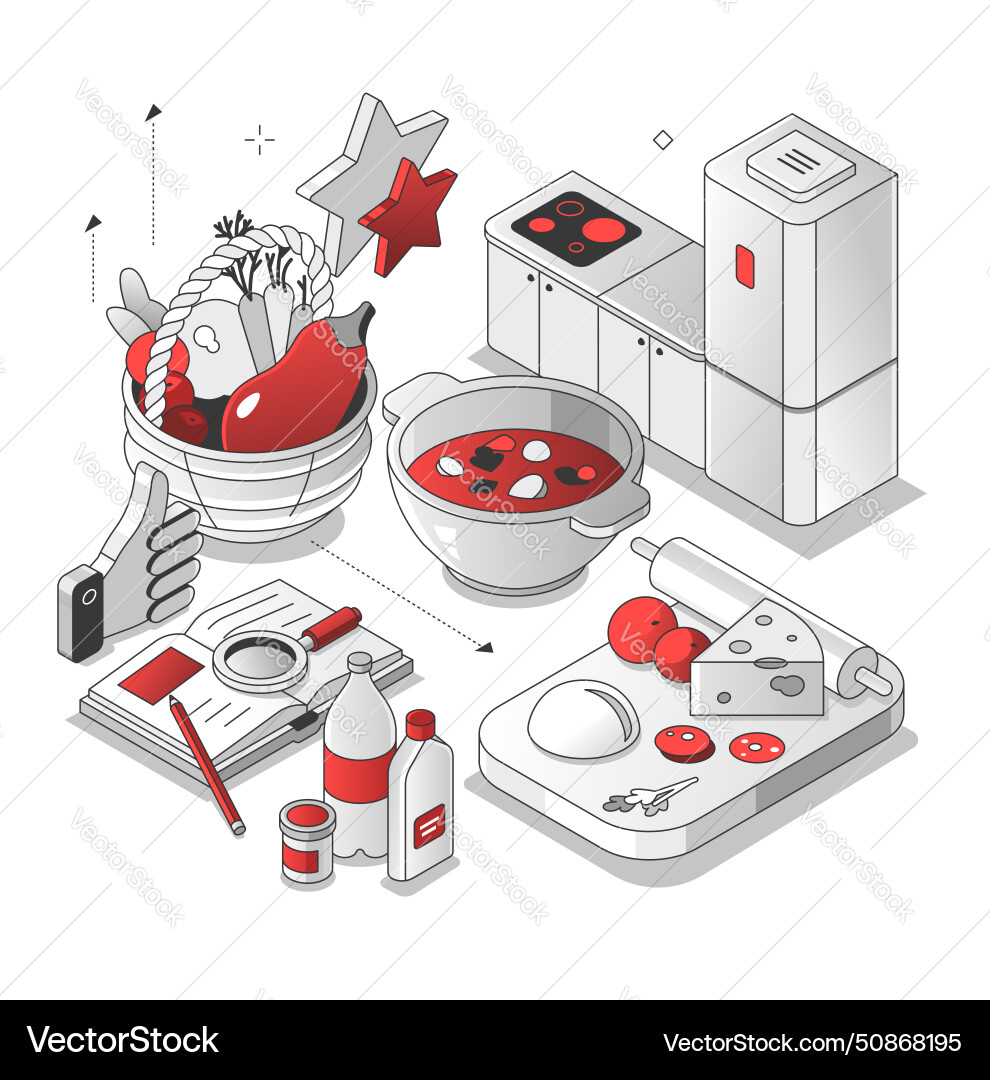 Home cooking - red and black isometric line Vector Image