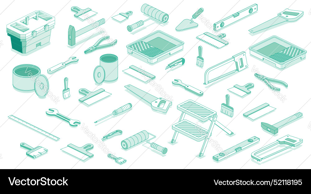 Isometric collection of work tools equipment Vector Image