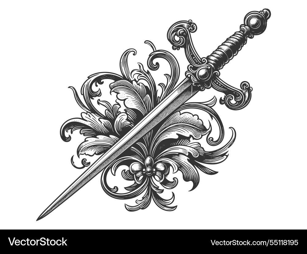 Ornate sword floral design Royalty Free Vector Image