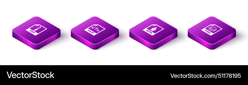 Set isometric zip file document php eps and psd Vector Image