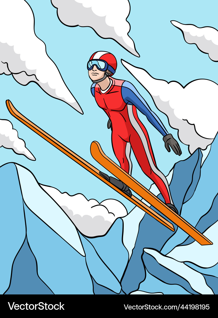 Ski jumping colored cartoon Royalty Free Vector Image