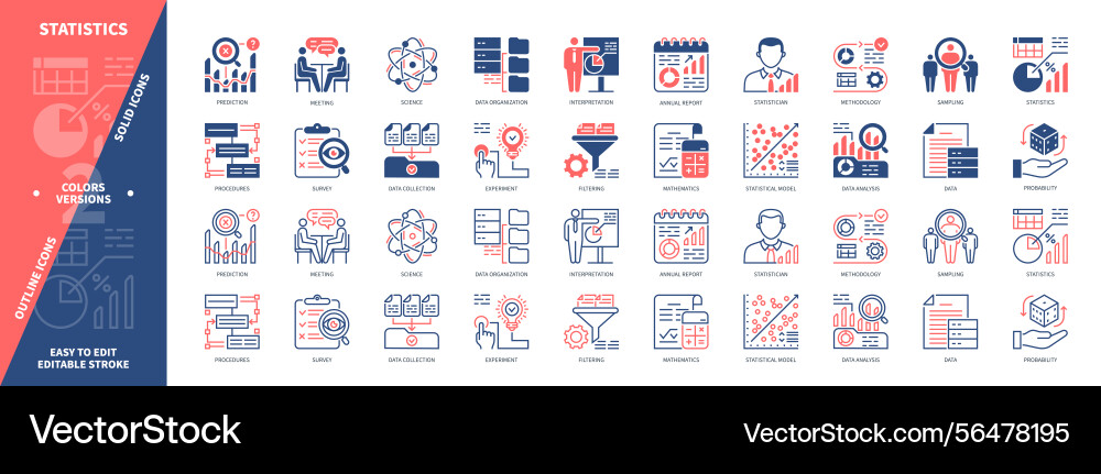 Statistics solid outline set Royalty Free Vector Image