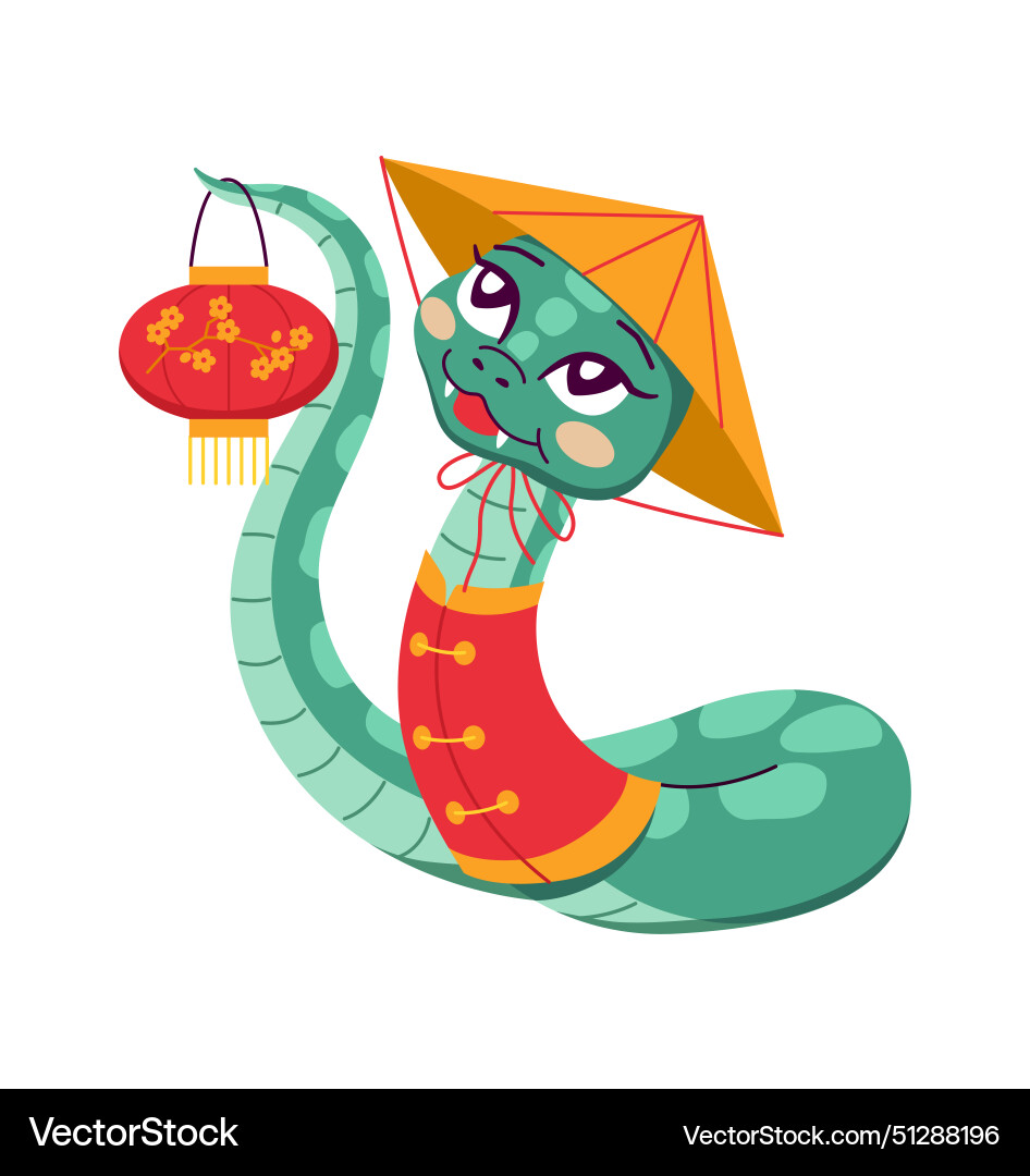Asian snake holding red lantern 2d cartoon Vector Image