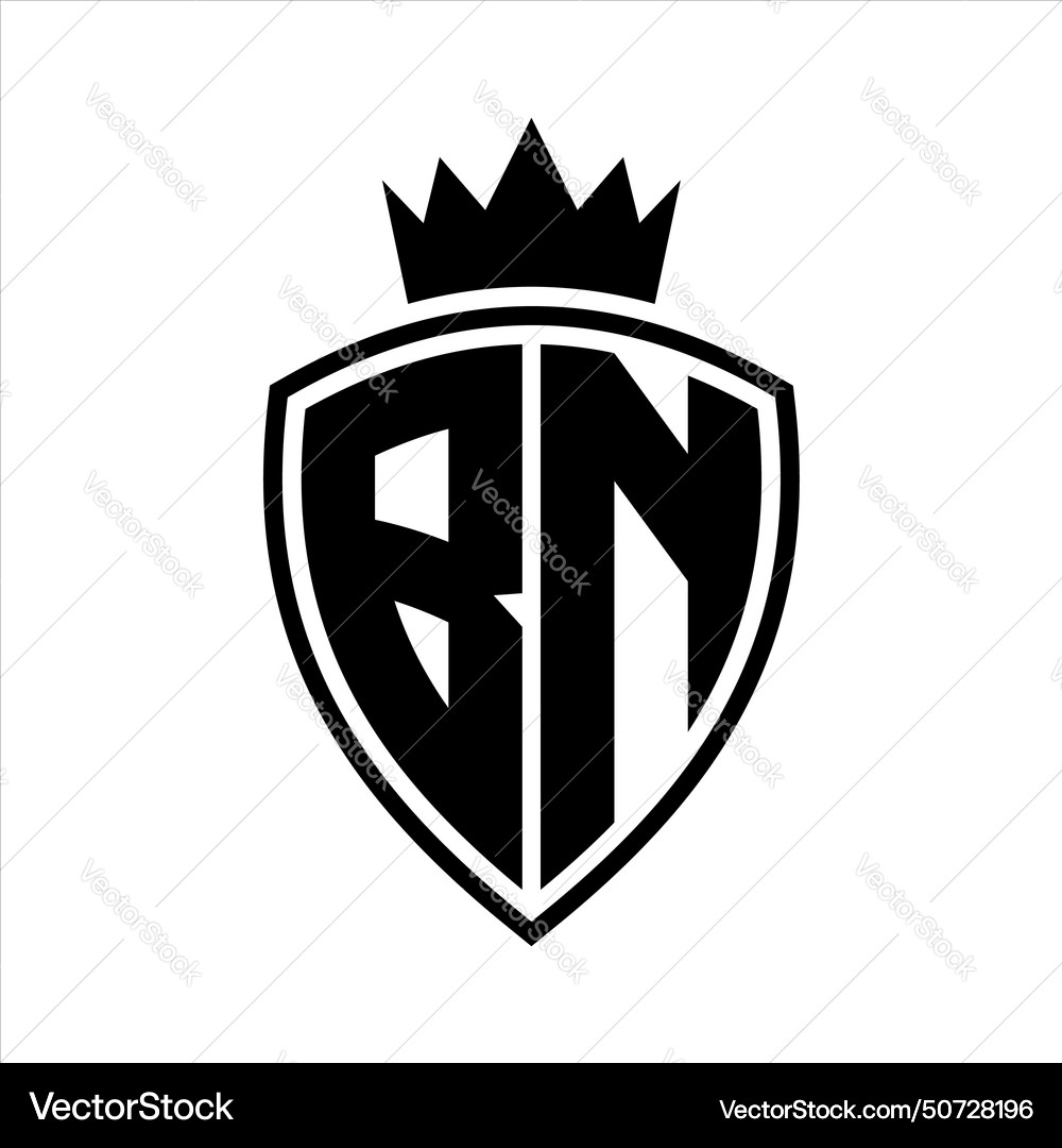 Bn letter monogram shield and crown outline shape Vector Image