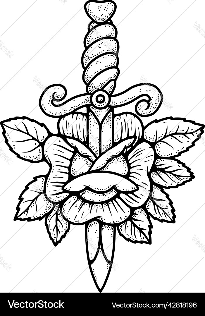 Dagger with rose in tattoo style Royalty Free Vector Image