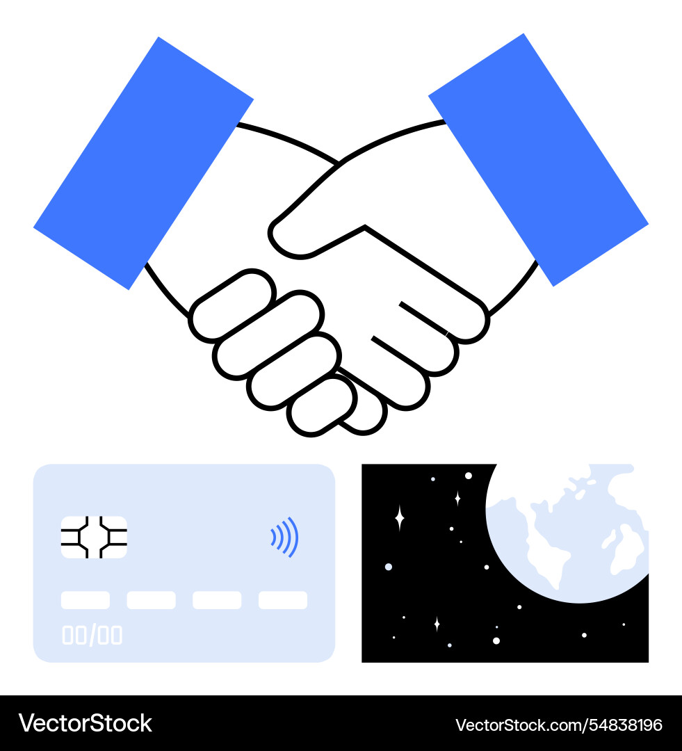 Handshake agreement with credit card and global Vector Image