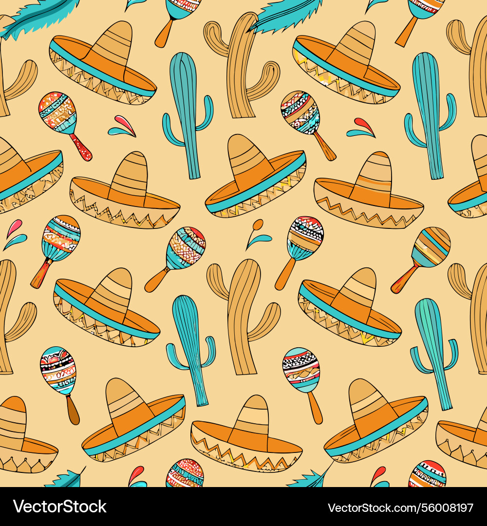 A vibrant fiesta pattern featuring sombreros Vector Image
