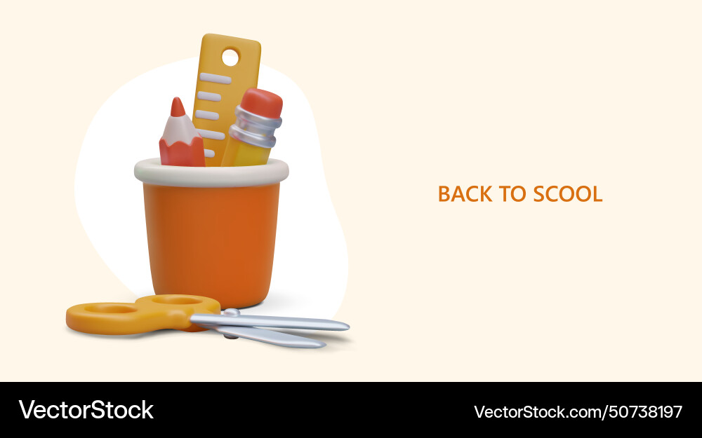 Back to school realistic pen holder scissors Vector Image