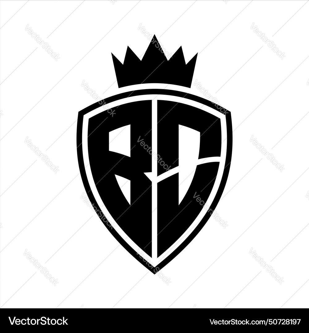 Bo letter monogram shield and crown outline shape Vector Image