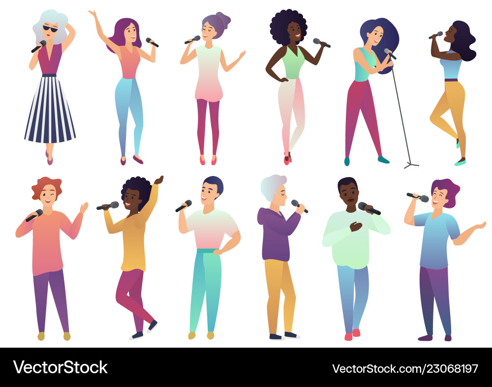 Cartoon singers holding microphones Royalty Free Vector