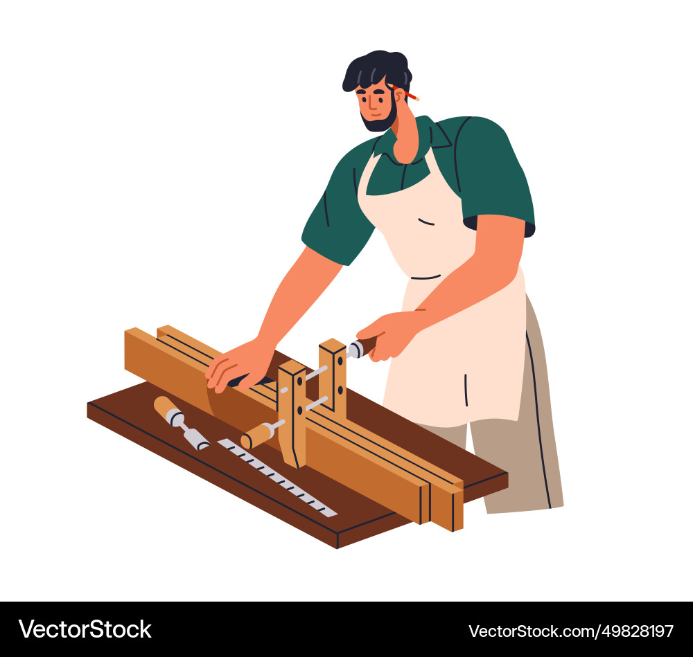Woodwork carpentry carpenter with joinery tool Vector Image