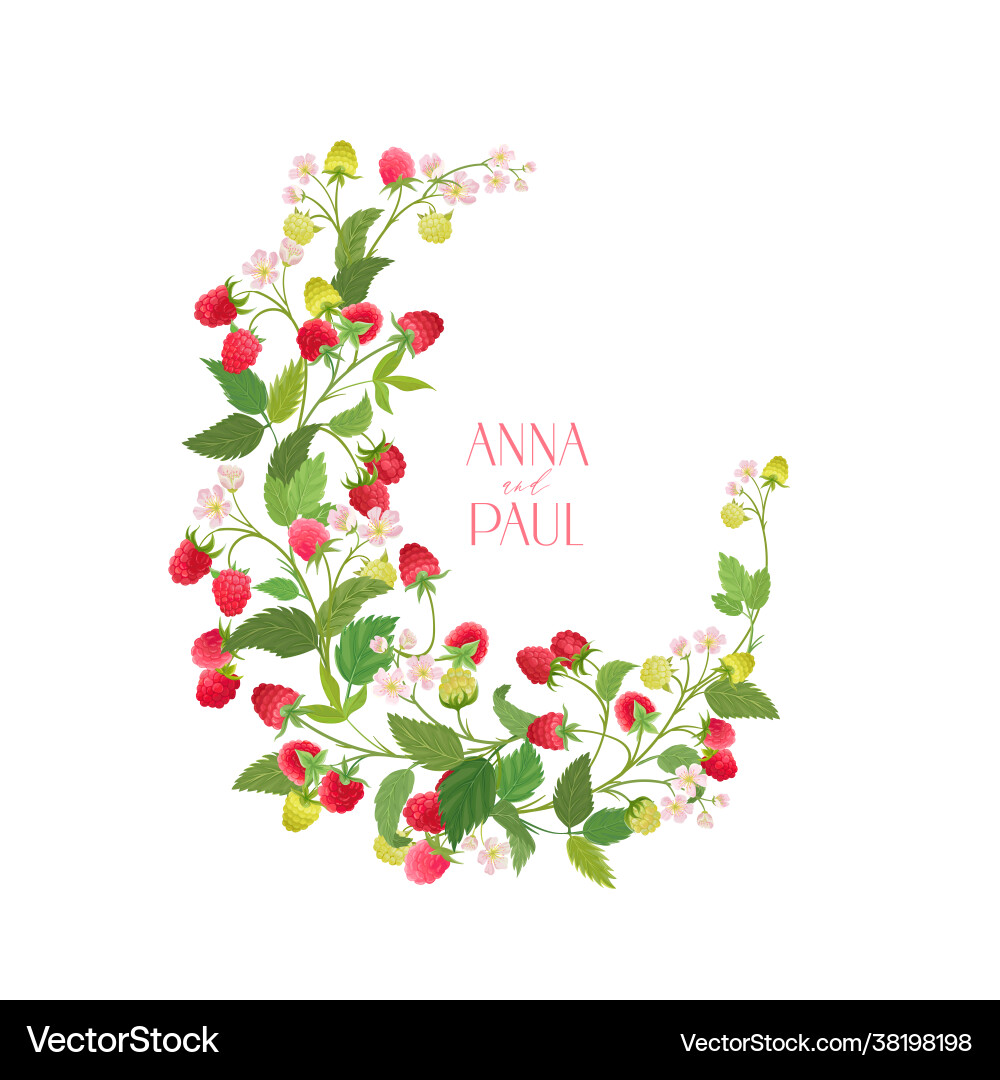 Boho raspberry floral wedding frame Royalty Free Vector