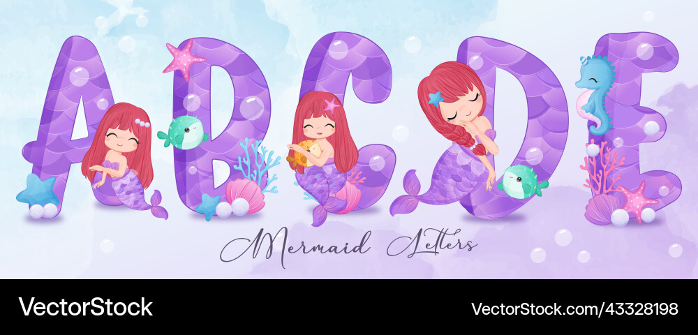 Cute mermaid alphabets part i Royalty Free Vector Image
