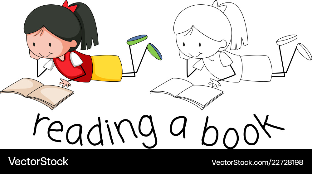 Doodle girl reading book Royalty Free Vector Image