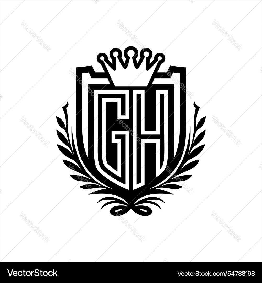 Gh logo heraldic shield shape with crown vintage Vector Image
