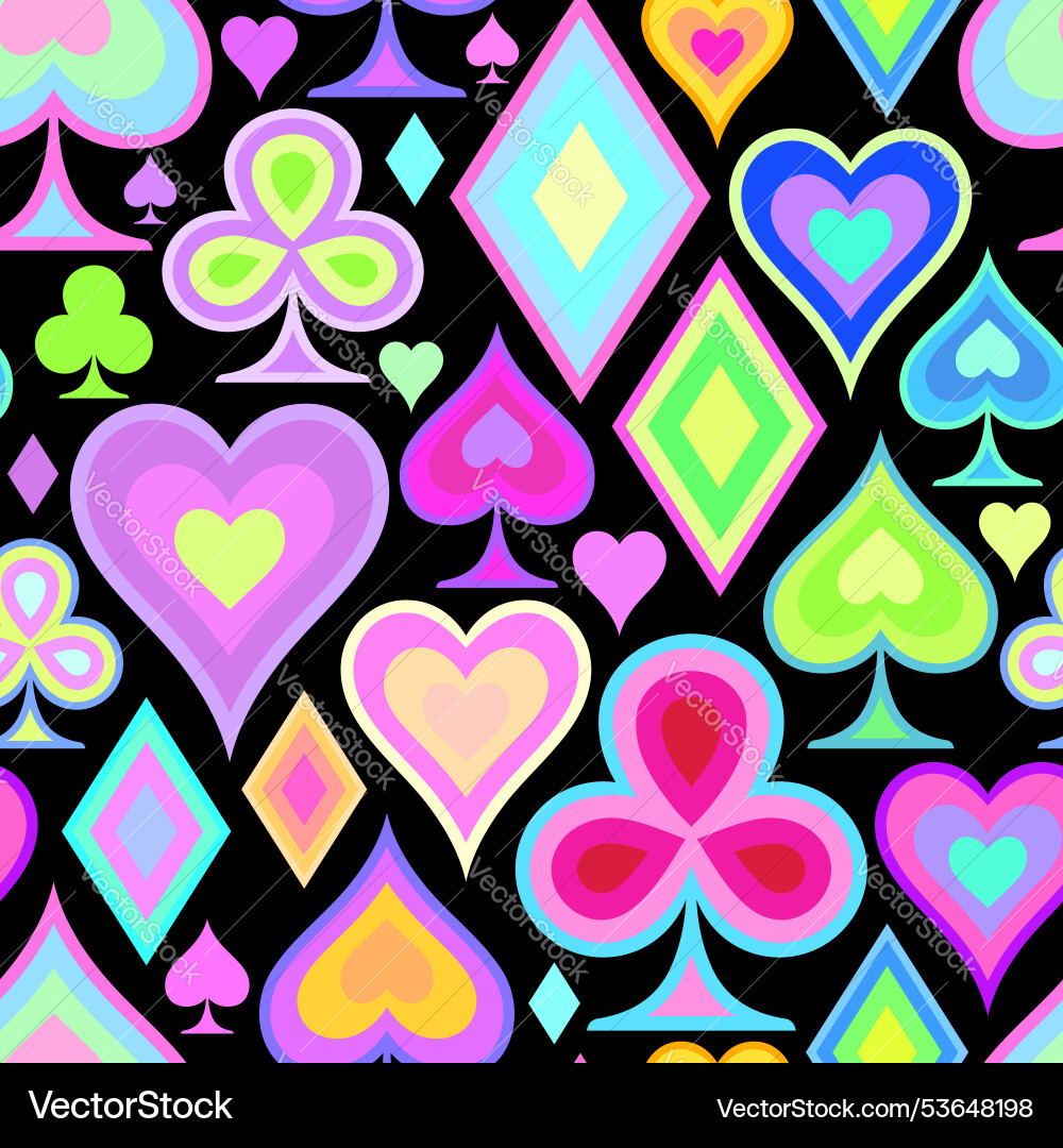 Multicolored card suits on a black background Vector Image