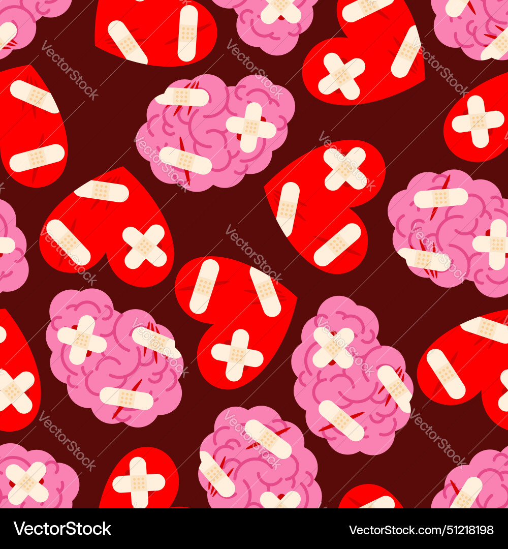 Sick brain and heart with bandages pattern Vector Image